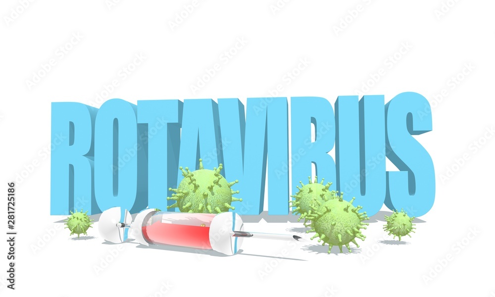 Abstract virus models , syringe and Rotavirus text. Rotavirus danger ...