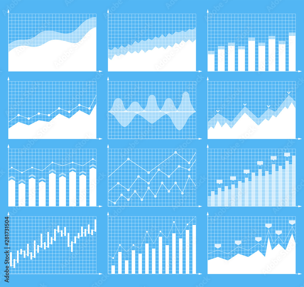 Set of different graphs and charts, information on charts, statistical ... Set of different graphs and charts, information on charts, statistical ...