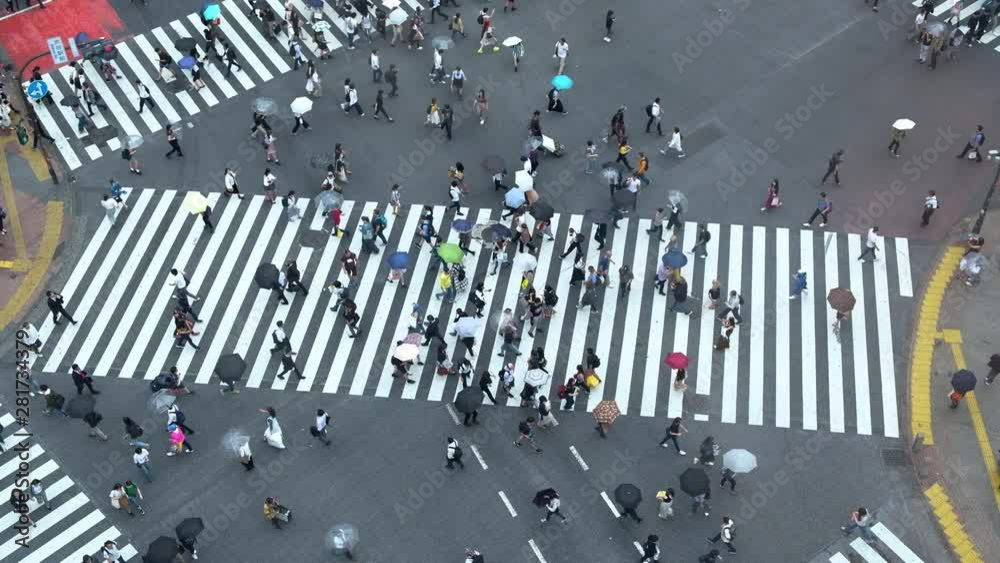Shibuya, Tokyo, Japan - Aerial view of pedestrians walk at Shibuya ...