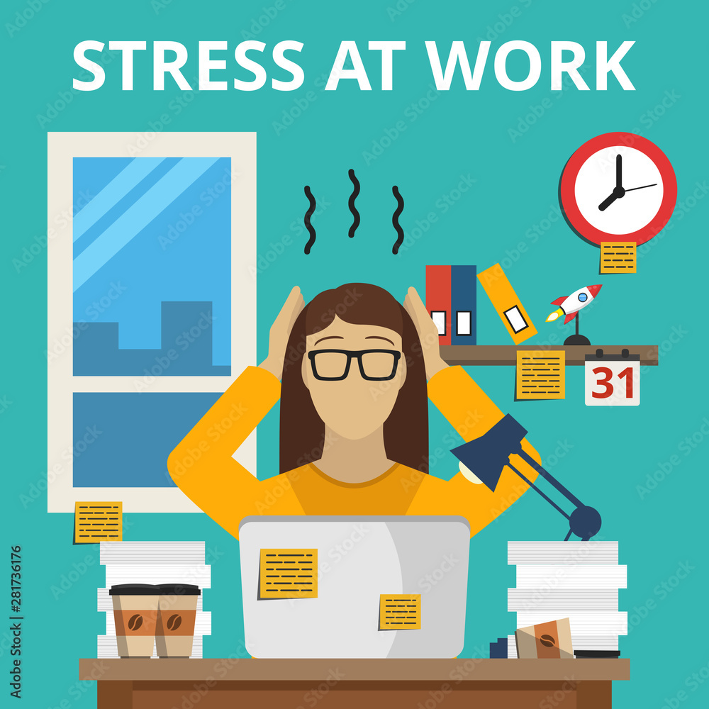 Stress situation on work. Overworked and tired businesswoman or office ...