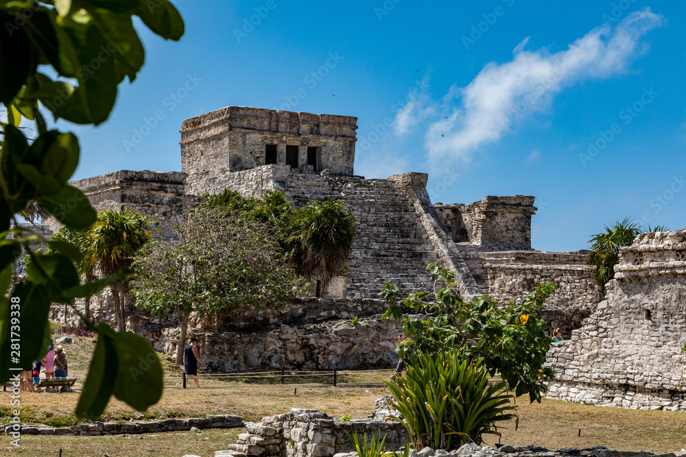 Poster Tulum, Quintana Roo / Mexico - July 27 2019: This is the temples ...