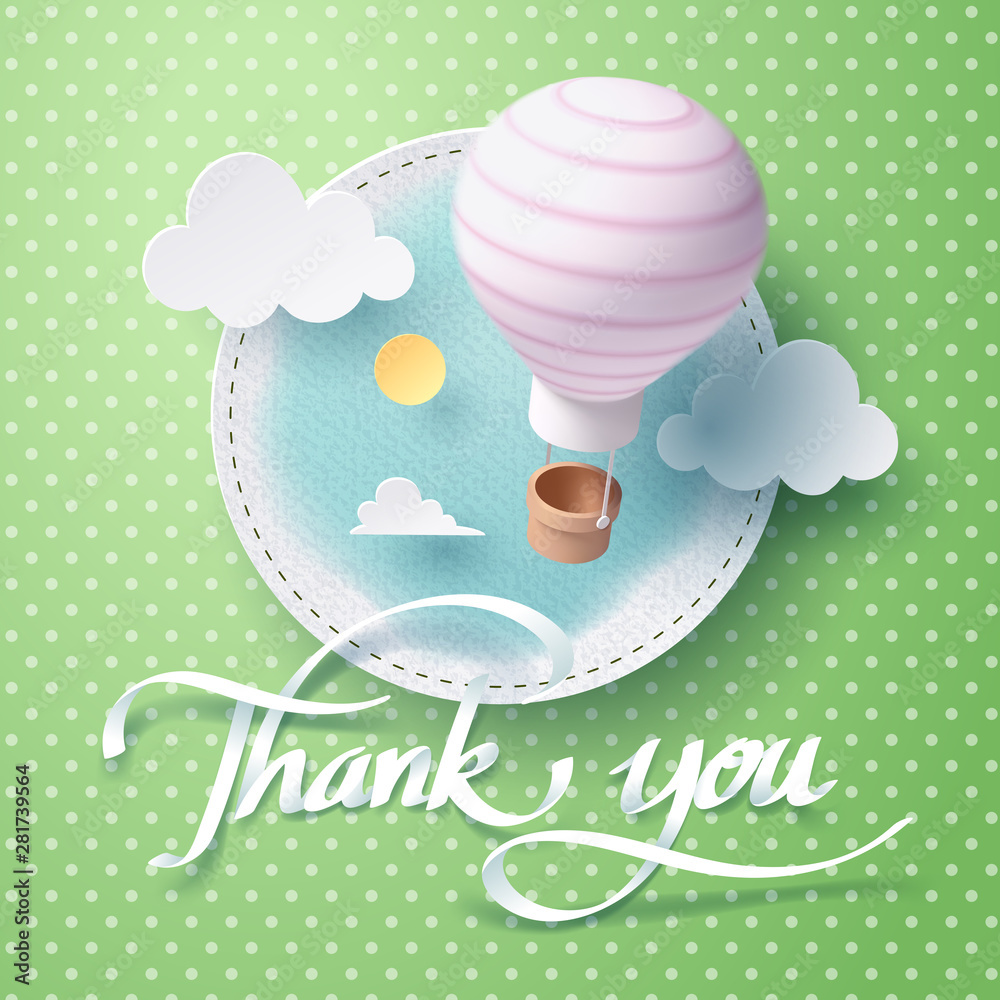 paper craft of hot air balloon and thank you calligraphy Stock Vector ...
