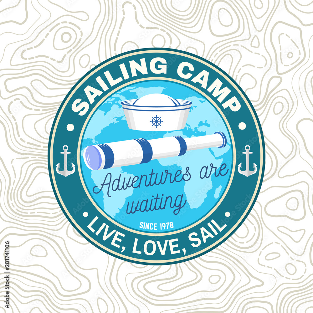 Set of summer sailing camp badge. Vector. Concept for shirt, print or ...