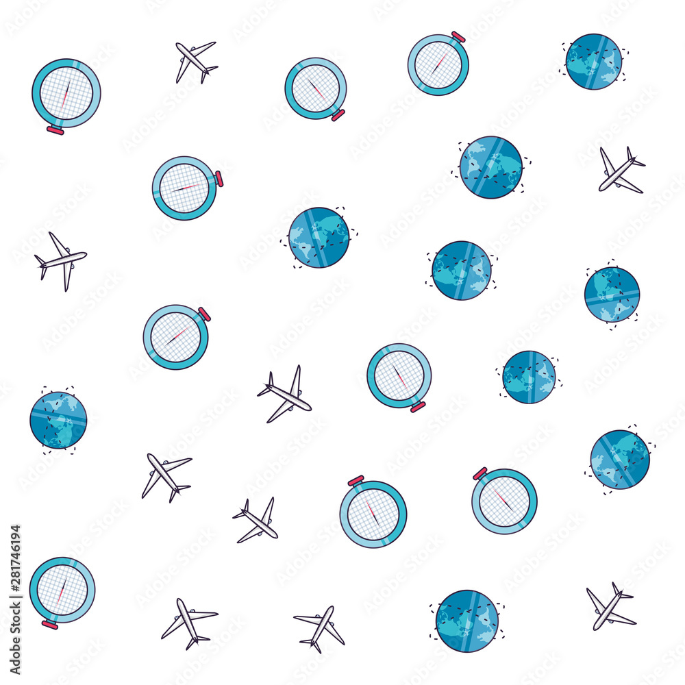pattern of airplanes with compass guide and planet earth Stock Vector ...