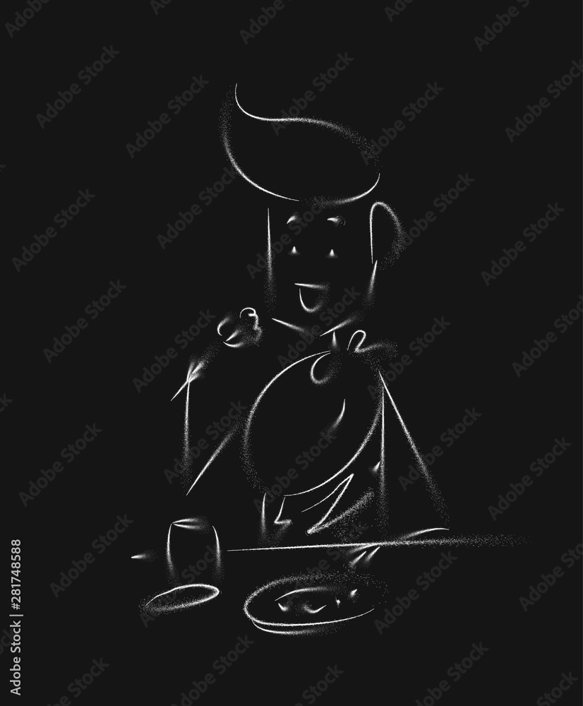 Man having dinner in a restaurant - Office, Line art vector ...