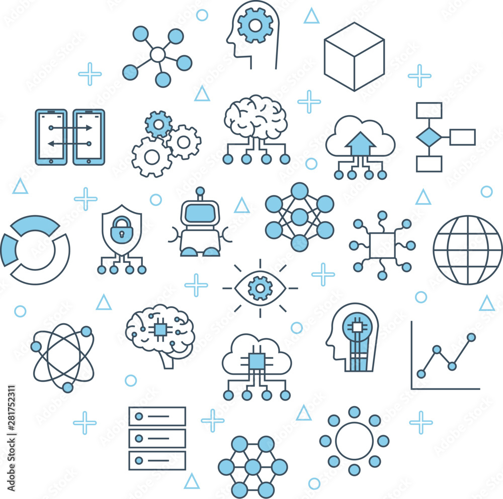 Machine learning banner. For ai brain technology app icons, digital ...