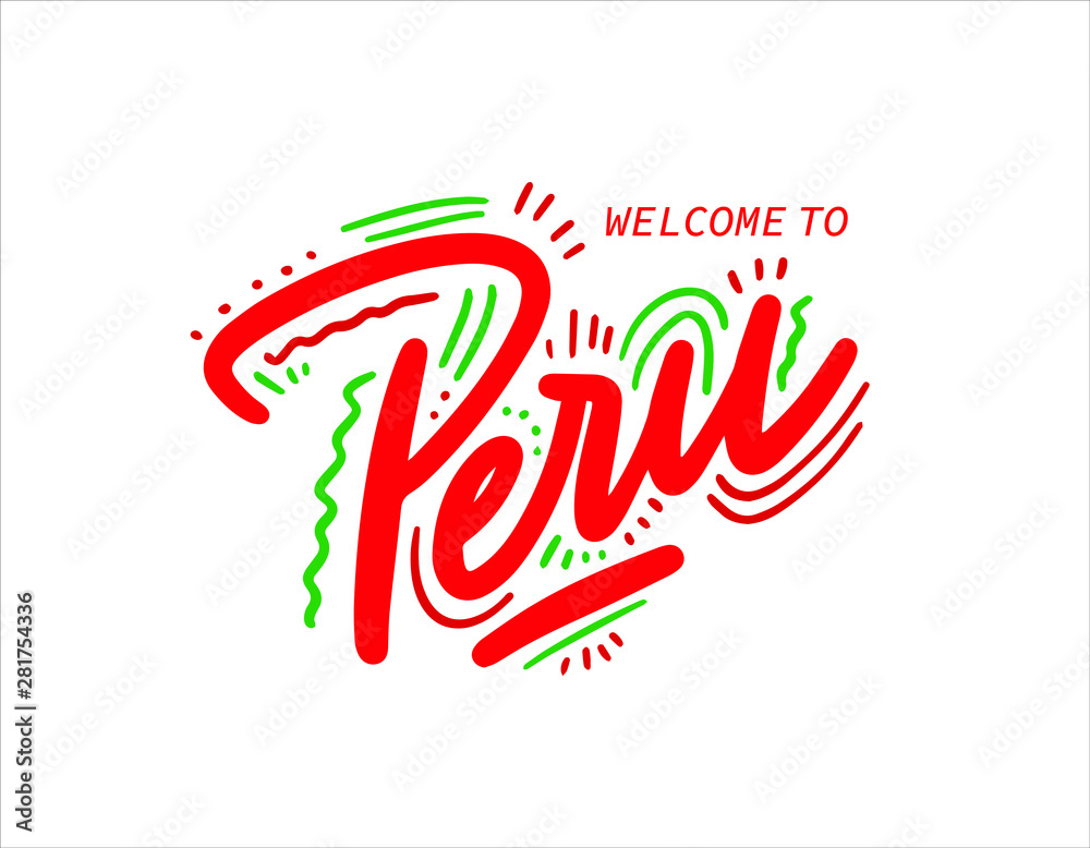 Peru. Name country word text card, banner script. Beautiful typography ...