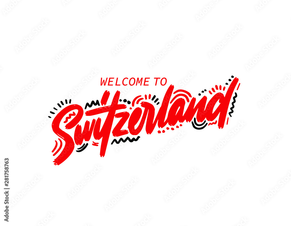 Switzerland. Name country word text card, banner script. Beautiful ...