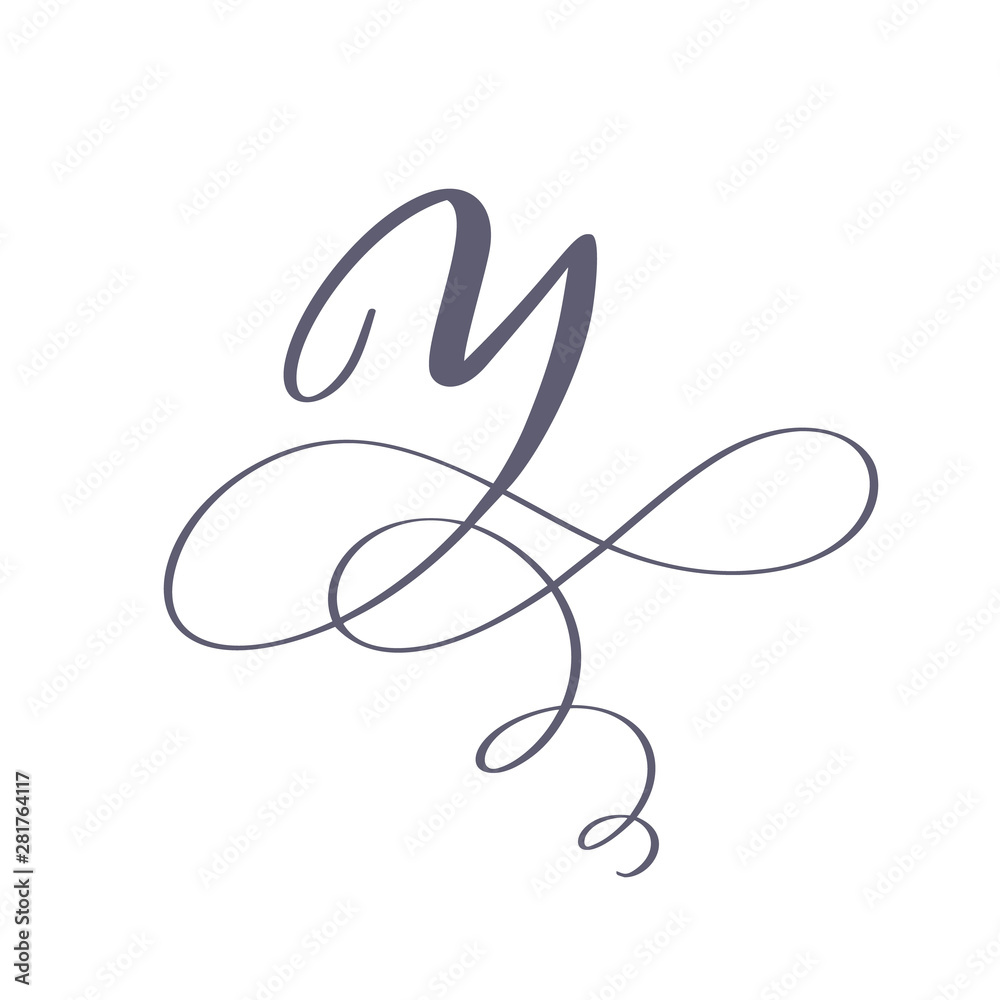 Vector Hand Drawn calligraphic floral Y monogram or logo. Uppercase ...