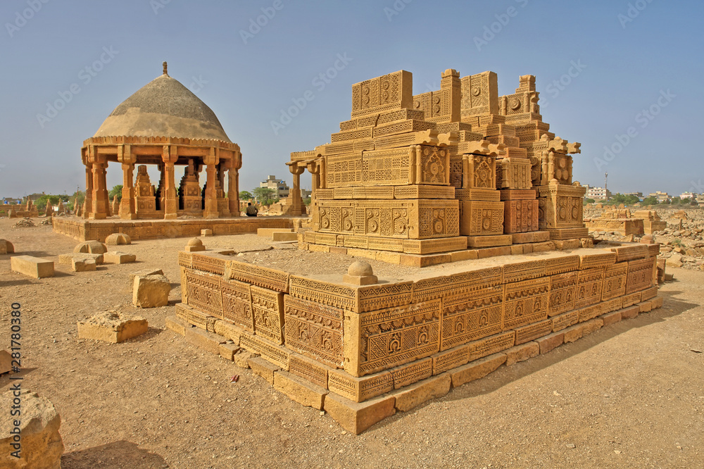The Chaukhandi tombs - cemetery east of Karachi, in the Sindh province ...