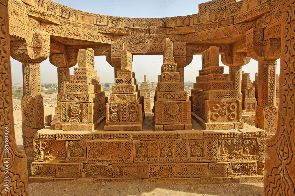 The Chaukhandi tombs - cemetery east of Karachi, in the Sindh province ...