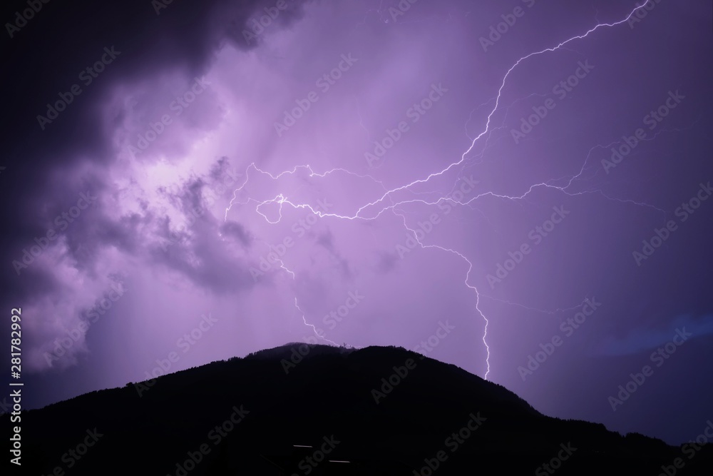 Poster Gewitter, Blitz, Gewitterwolken, Wolken, Blitzschlag, Unwetter ...