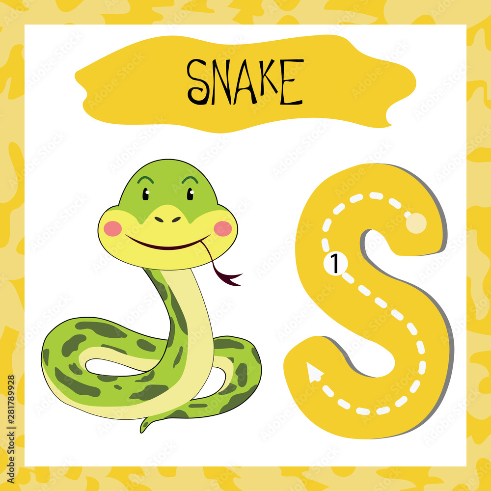 Letter S uppercase cute children colorful zoo and animals ABC alphabet ...