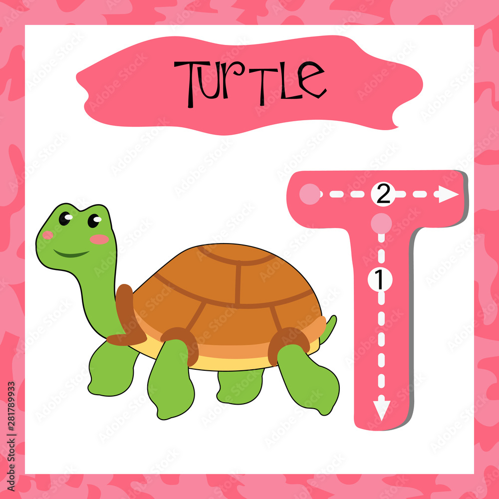 Letter T uppercase cute children colorful zoo and animals ABC alphabet ...