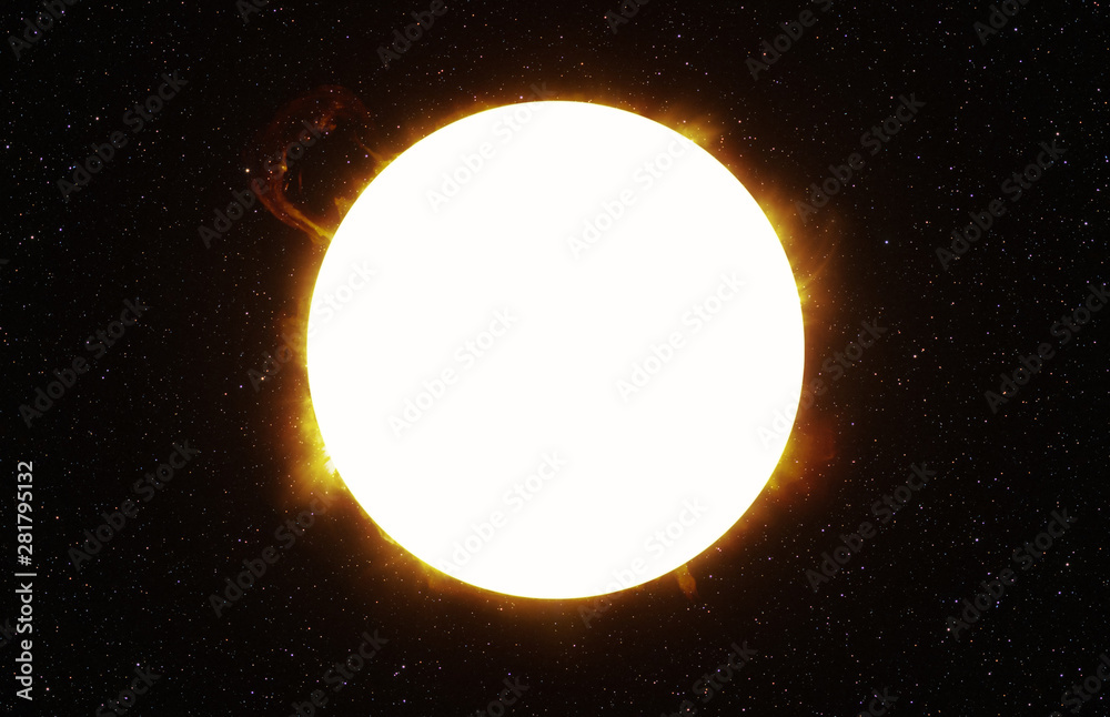 Bright Sun against dark starry sky in Solar System, elements of this ...