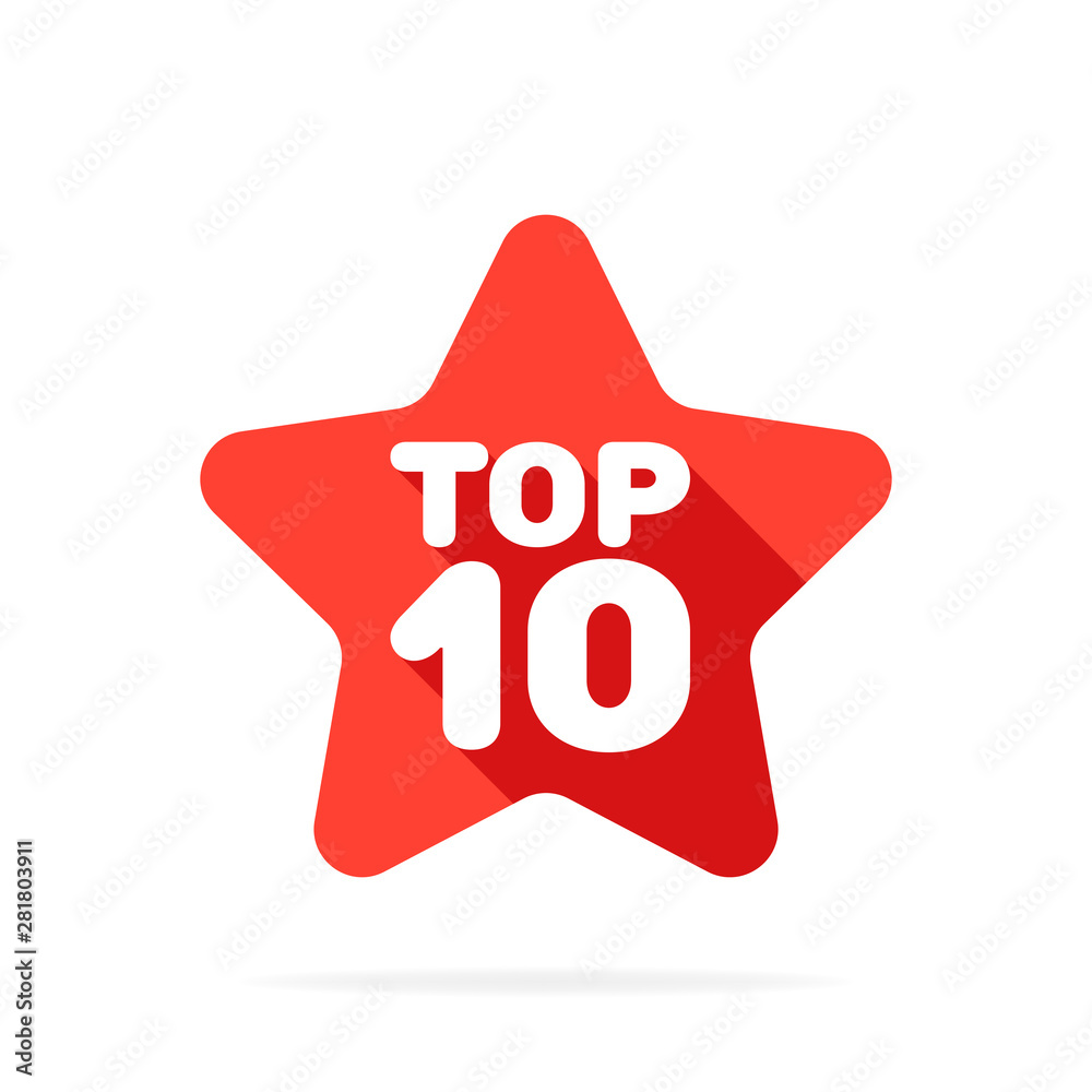 Top ten 10 red and white star badge icon. Vector illustration Stock ...