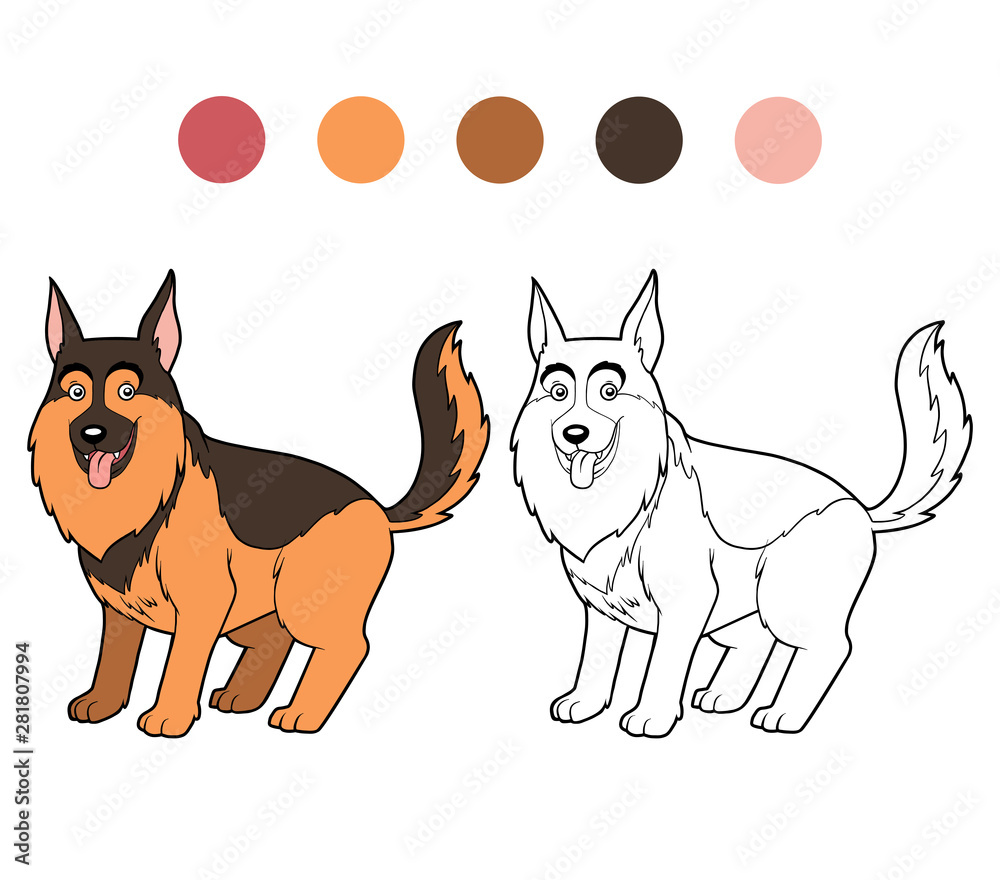 Coloring book, German shepherd dog Stock Vector | Adobe Stock