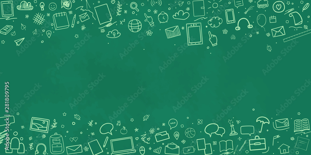 Back to school. Set of different signs. Abstract background with hand ...