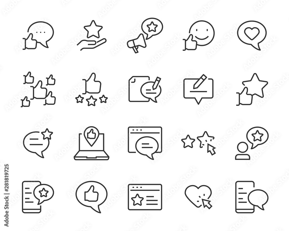 set of feedback icons, review, message, service, conversation, survey ...