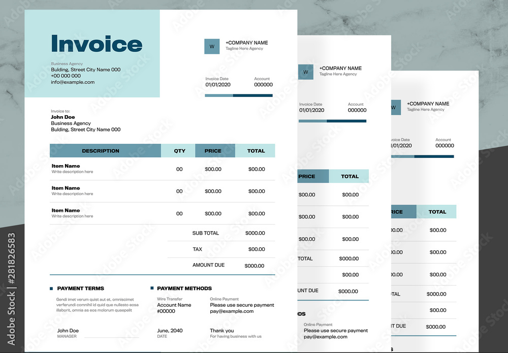 Invoice Layout with Blue Accents Stock Template | Adobe Stock