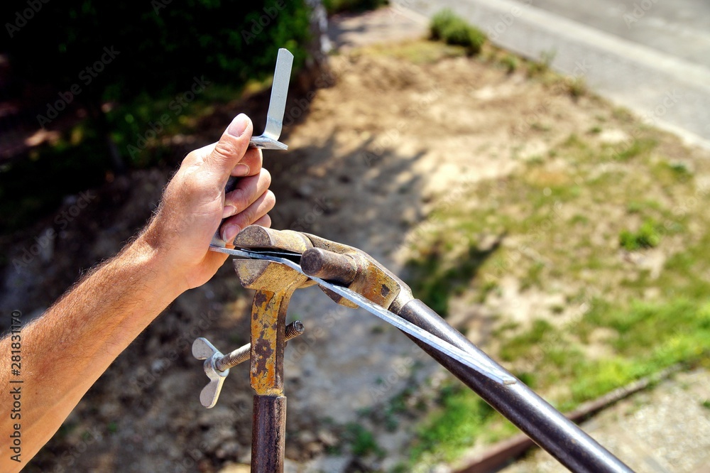 holders for gutters water drainage system. bend or fold of iron ...