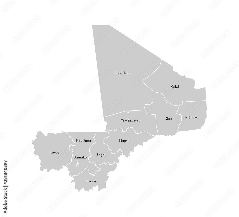 Vector isolated illustration of simplified administrative map of Mali ...