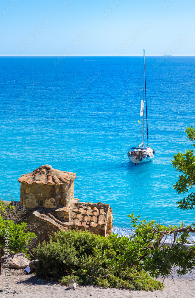 Agios Pavlos beach with Saint Paul church, a very old Byzantine church ...