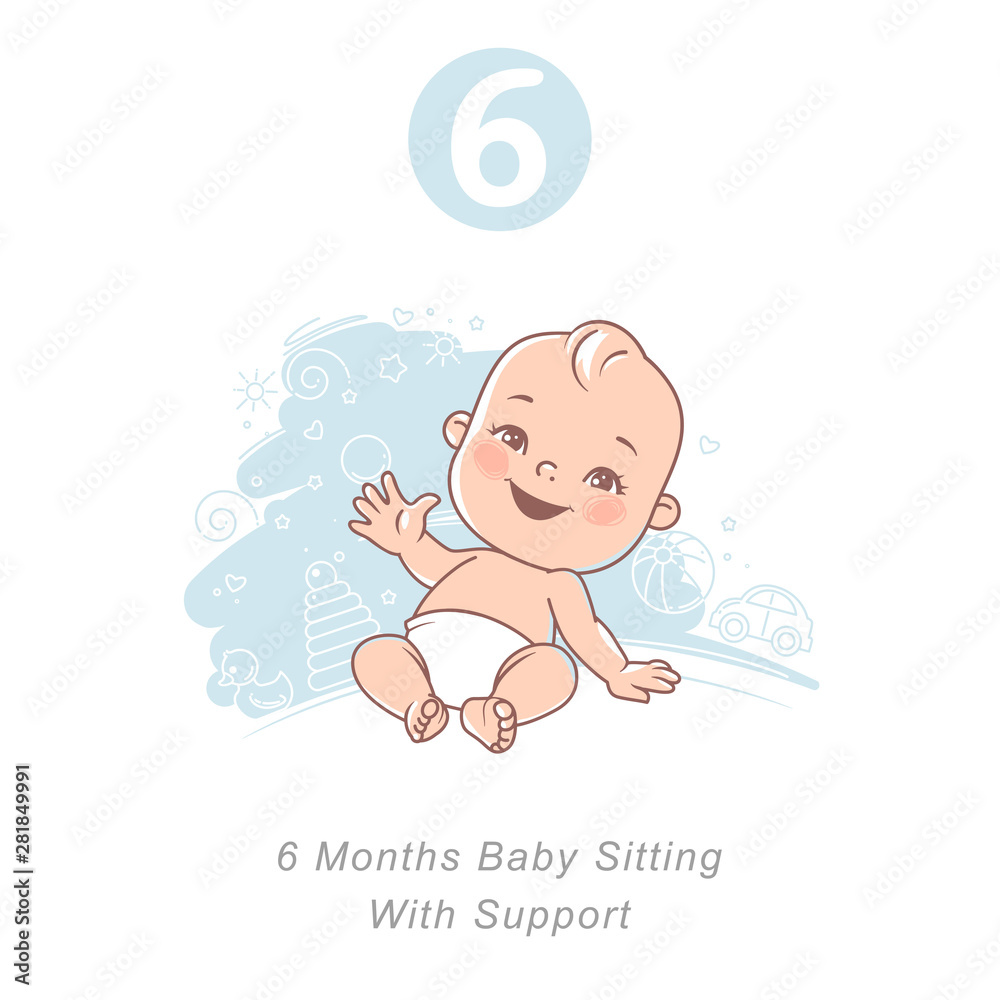 Vetor de Little baby of 6 month. Physical, emotional development ...