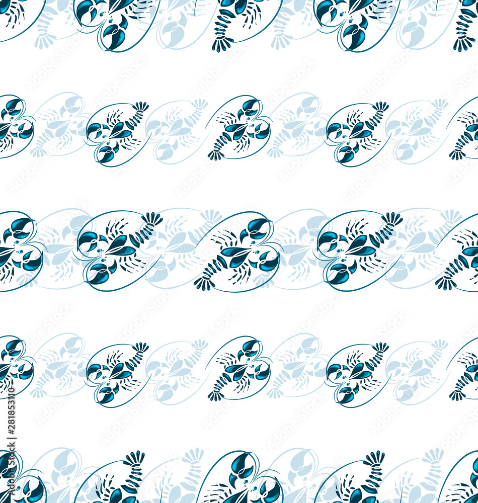 Seamless pattern with dark and light blue lobsters. The background ...