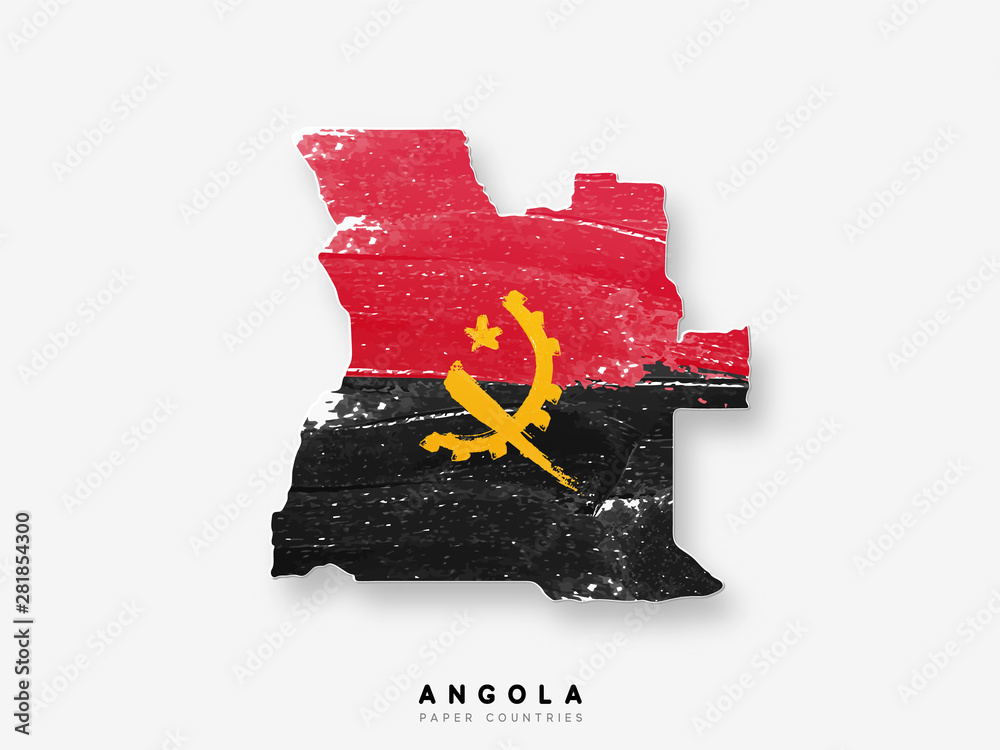 Angola detailed map with flag of country. Painted in watercolor paint ...