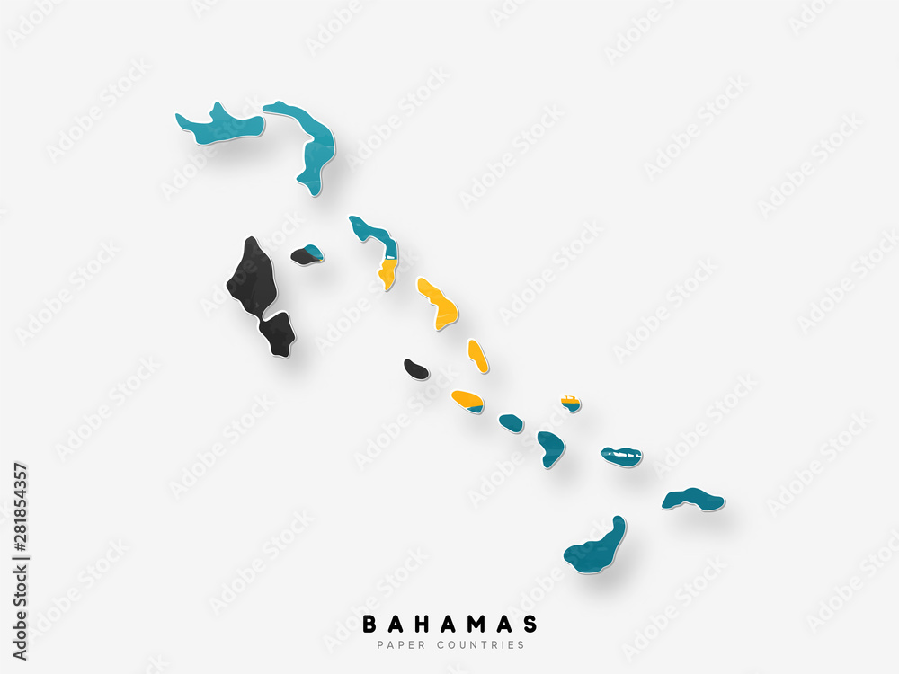 Bahamas detailed map with flag of country. Painted in watercolor paint ...