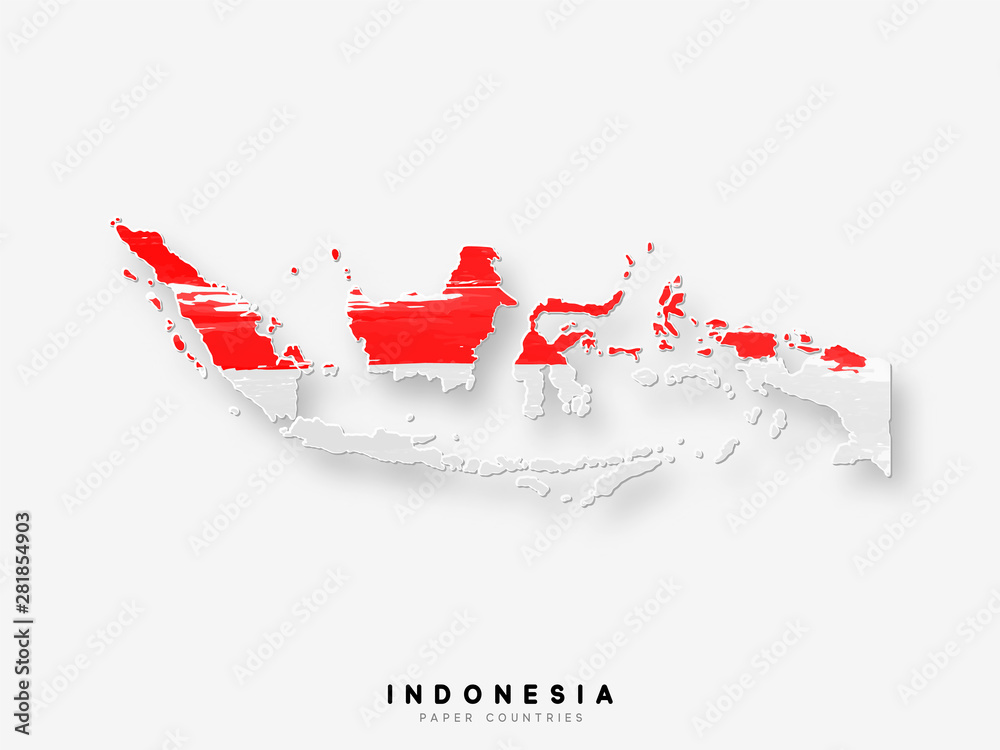Indonesia detailed map with flag of country. Painted in watercolor ...