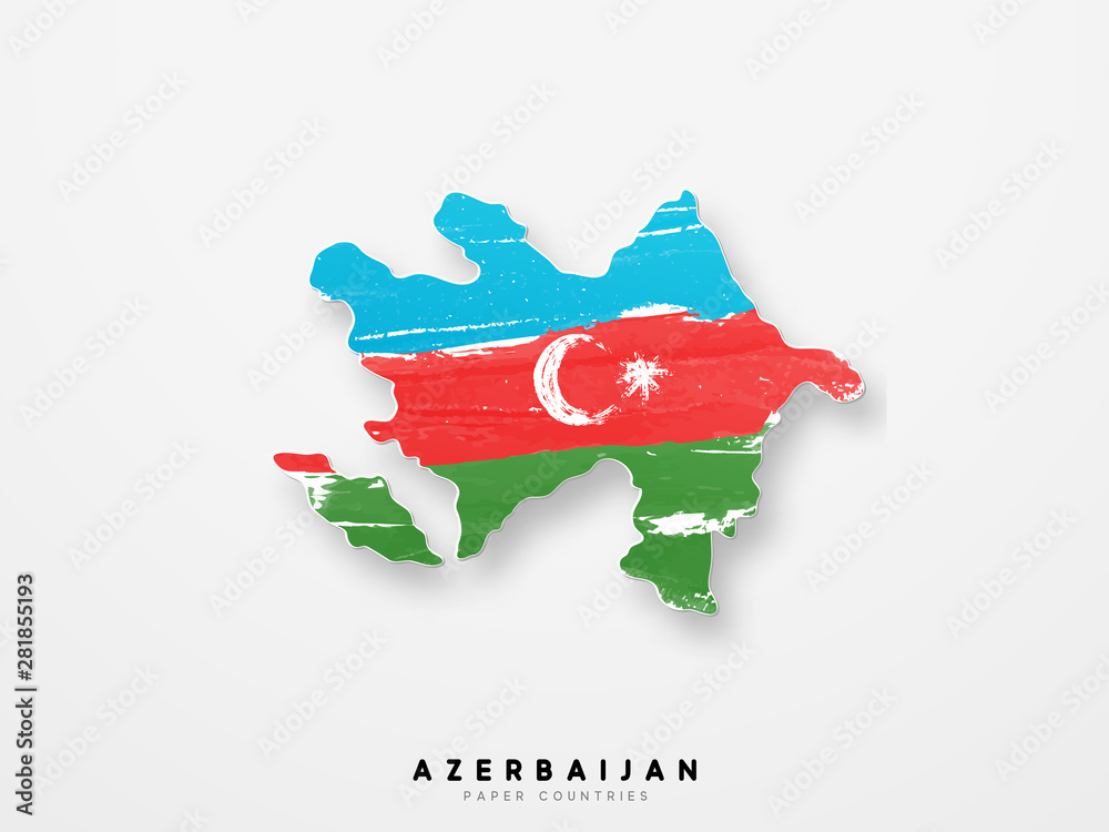 Azerbaijan detailed map with flag of country. Painted in watercolor ...
