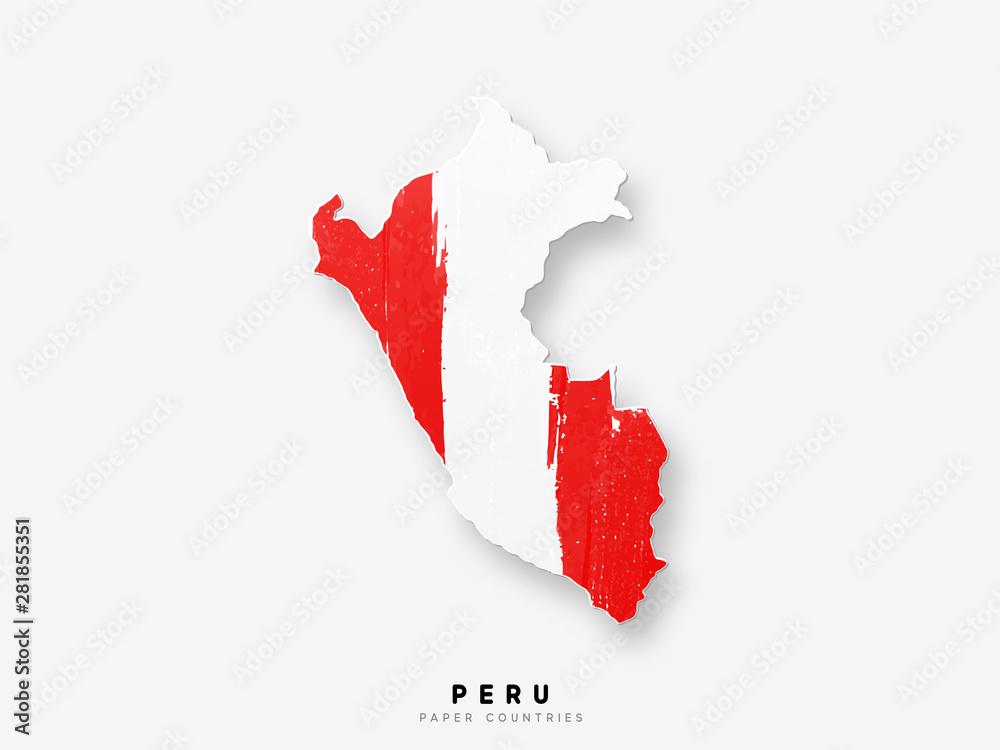 Peru detailed map with flag of country. Painted in watercolor paint ...