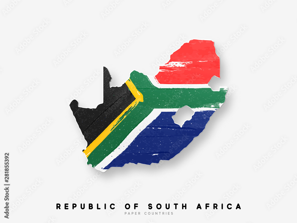 Republic of South Africa detailed map with flag of country. Painted in ...
