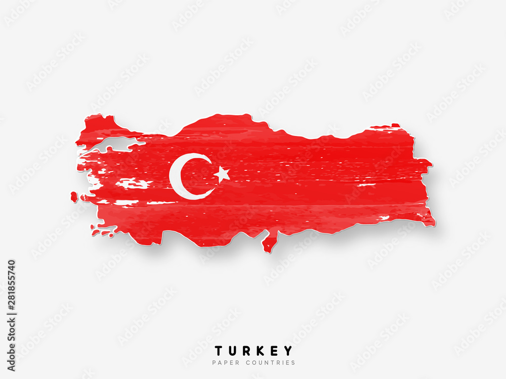 Turkey detailed map with flag of country. Painted in watercolor paint ...