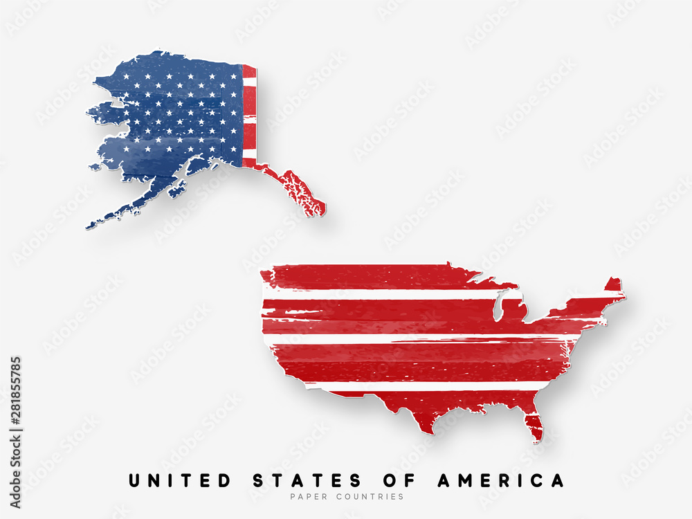 United States of America detailed map with flag of country. Painted in ...