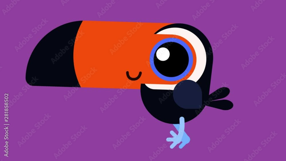 100 baby animals. Walk cycle of a cute baby toucan. 2D animation made ...