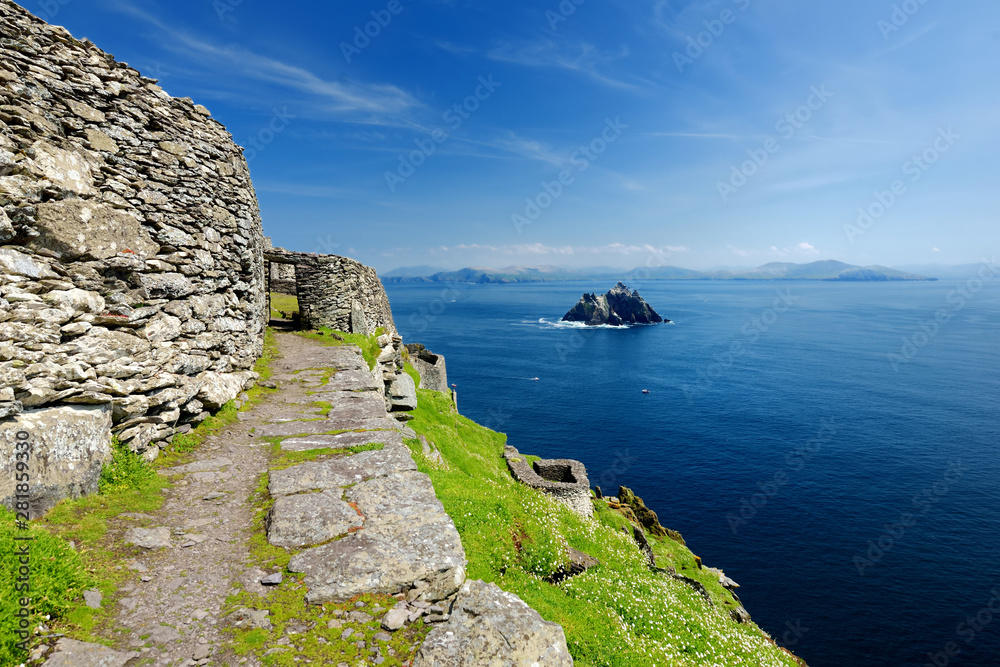 Skellig Michael or Great Skellig, home to the ruined remains of a ...