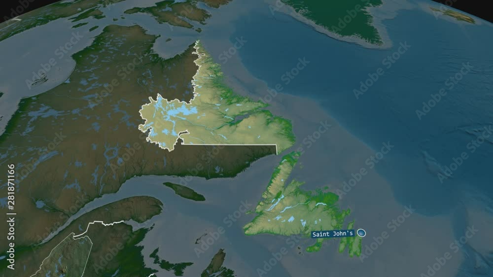 Newfoundland and Labrador - province of Canada with its capital zoomed ...