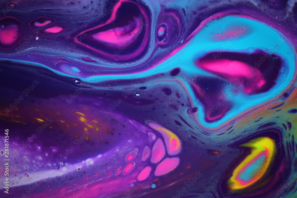 Dark abstract painting with vivid neon colors popping through and a ...