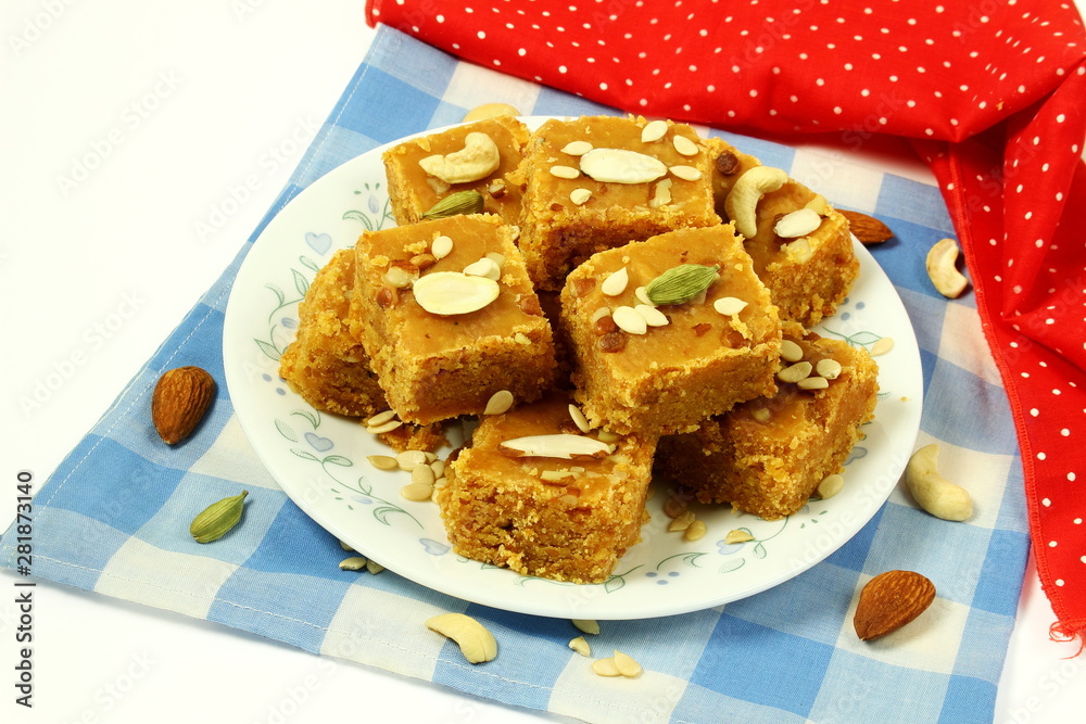 traditional indian gujarati sweet food mohanthal or besan burfi magas ...