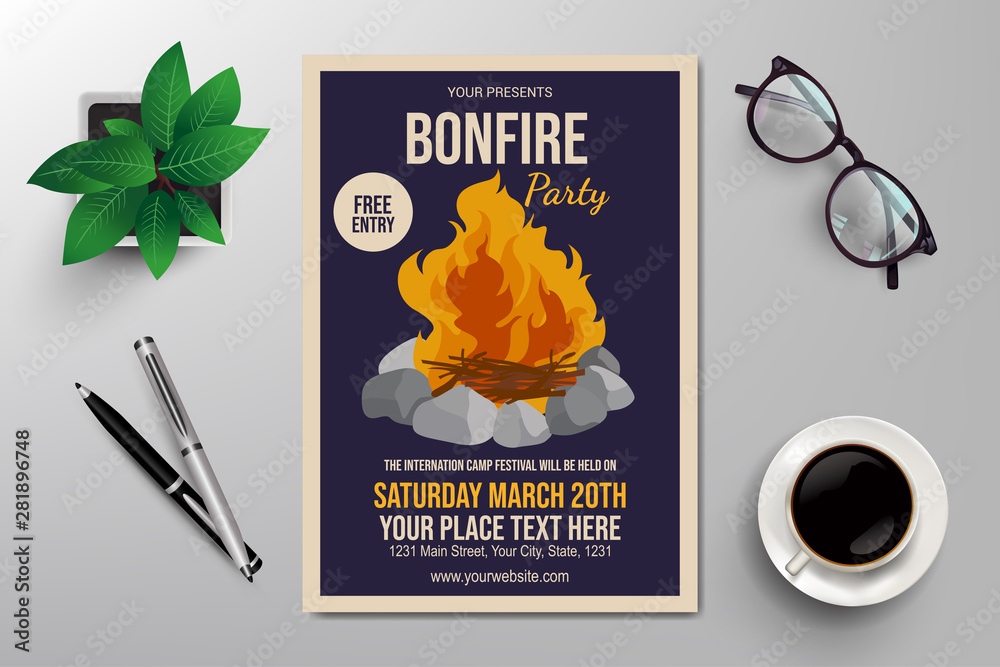 bonfire party flyer template vector Stock Vector | Adobe Stock