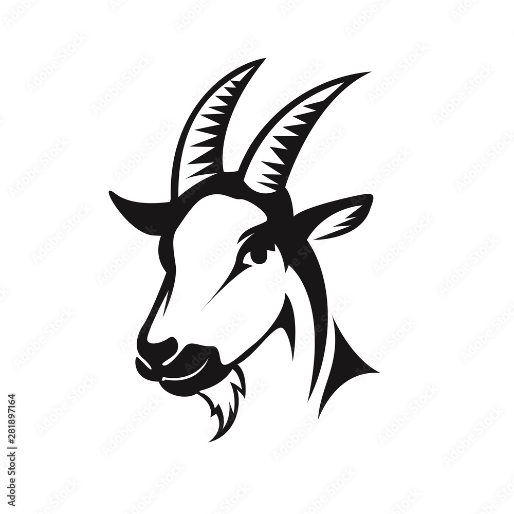 head goat front view drawing art logo design inspiration Stock Vector ...
