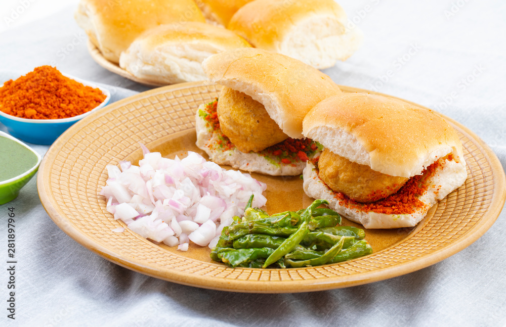 Indian Famous Street Food Vada Pav Also Know as Vada Paav, Wada Pav or ...