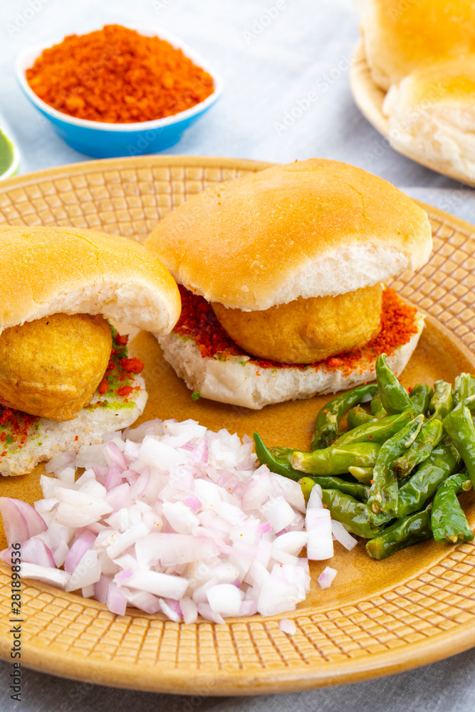 Indian Famous Street Food Vada Pav Also Know as Vada Paav, Wada Pav or ...