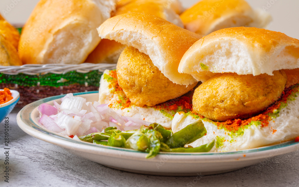 Indian Famous Street Food Vada Pav Also Know as Vada Paav, Wada Pav or ...