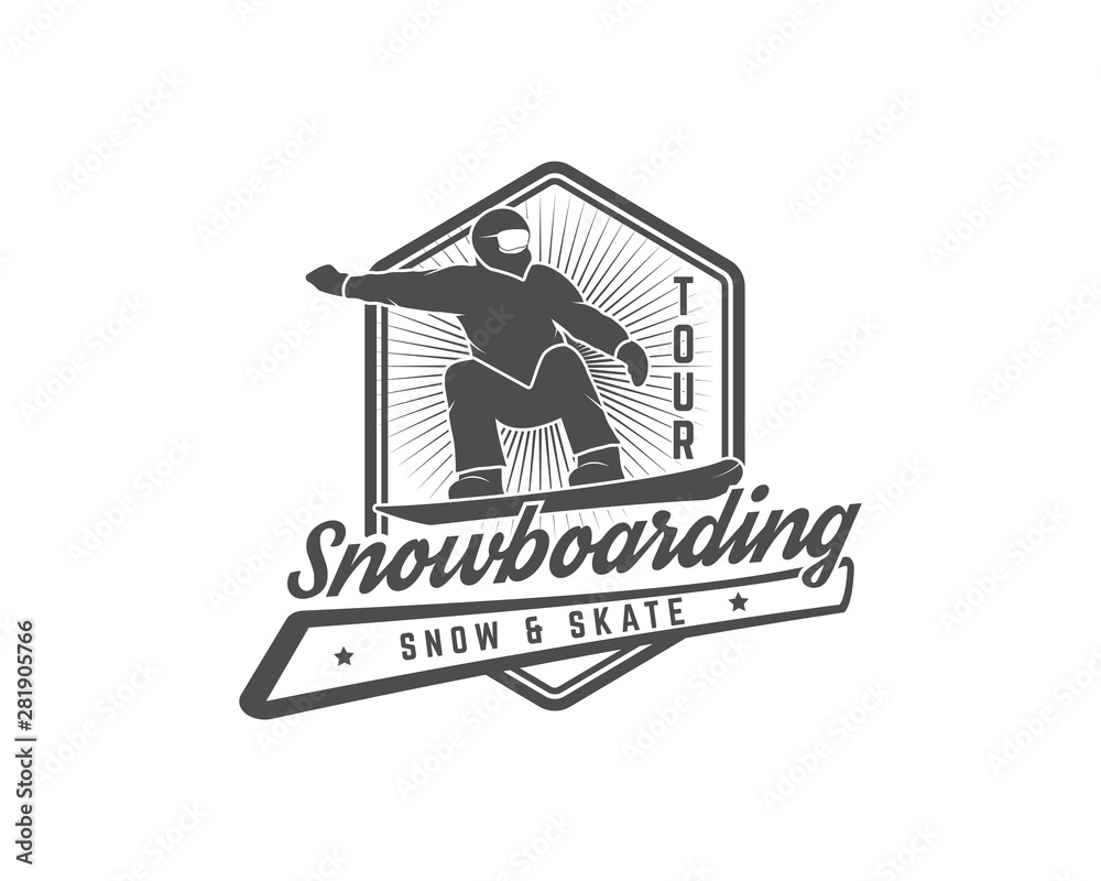 Snowboarding logo, label template. Winter sport badge. Extreme Emblem ...