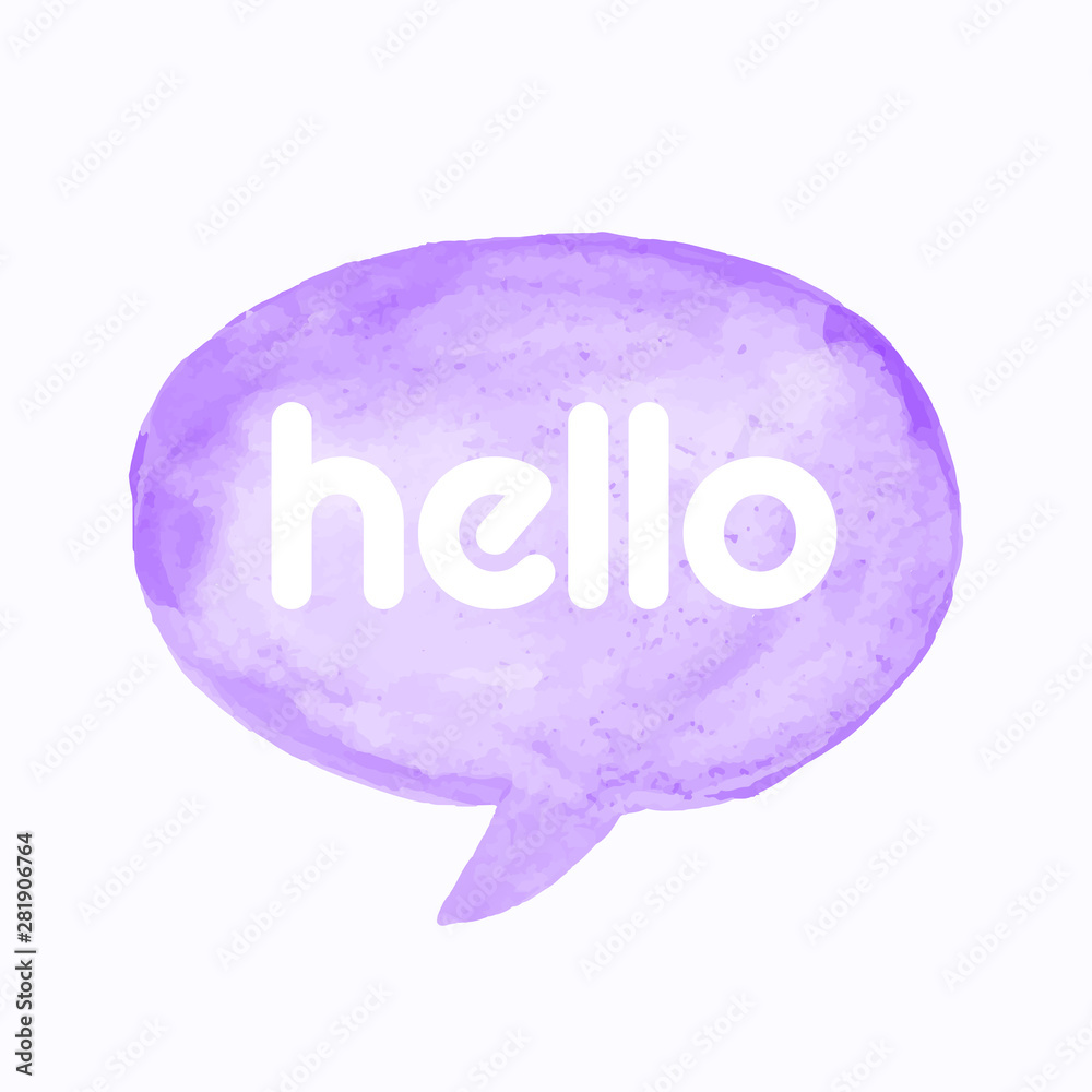 Hi Bubble Watercolor Paint on a White Paper. Violet Hello Bubble Vector ...