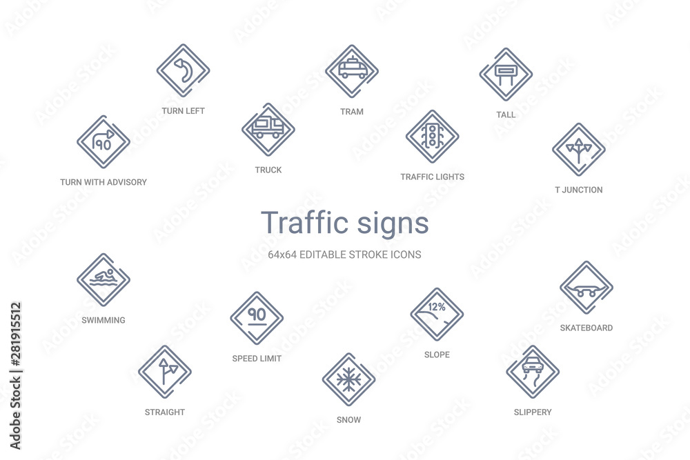 traffic signs concept 14 outline icons Stock Vector | Adobe Stock